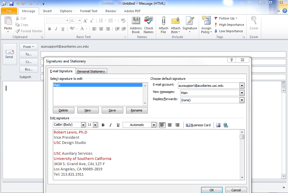 Create a USC-Standard Email Signature – USC Auxiliary Services IT